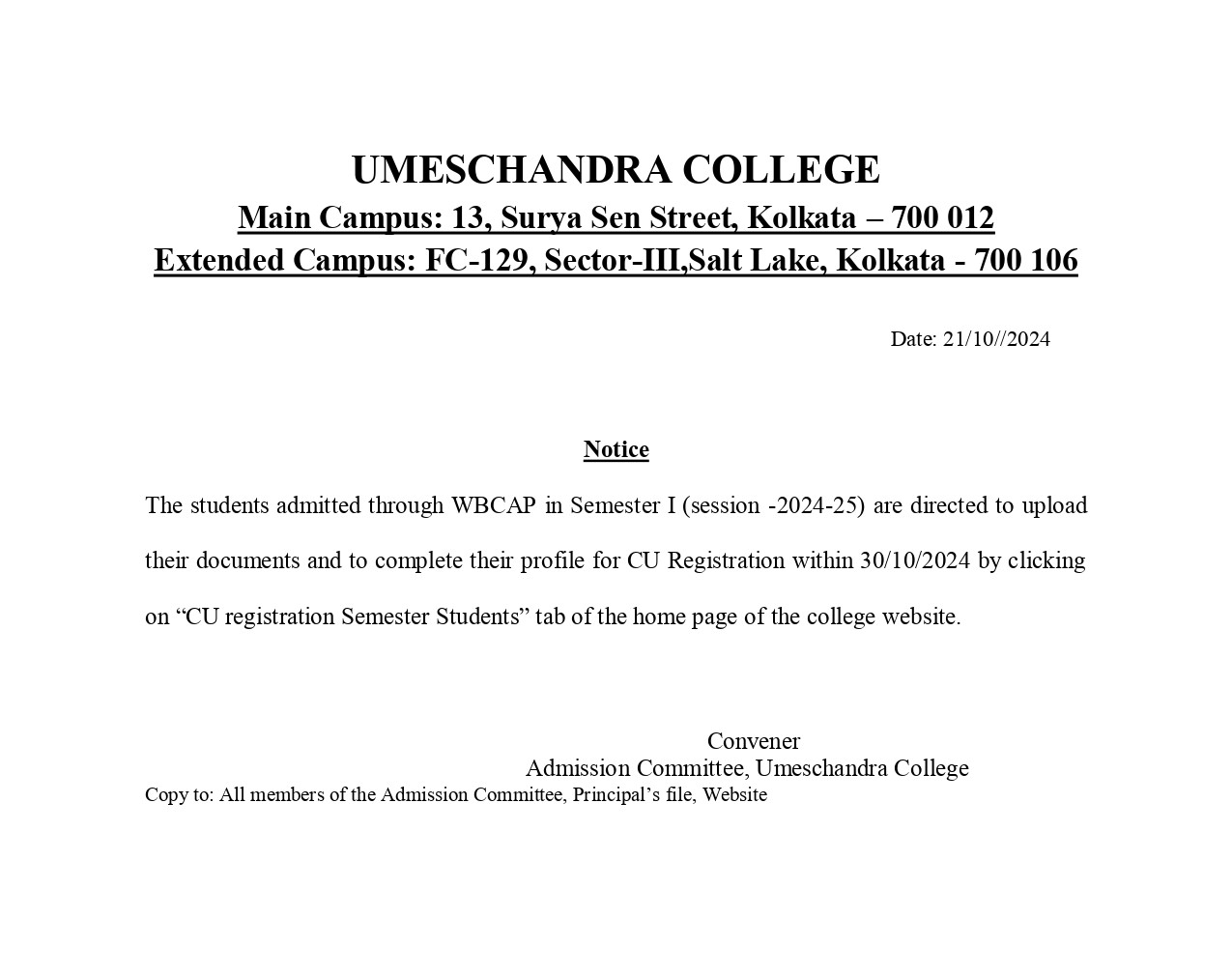 News : CU Registration for the students who admitted through WBCAP in ...